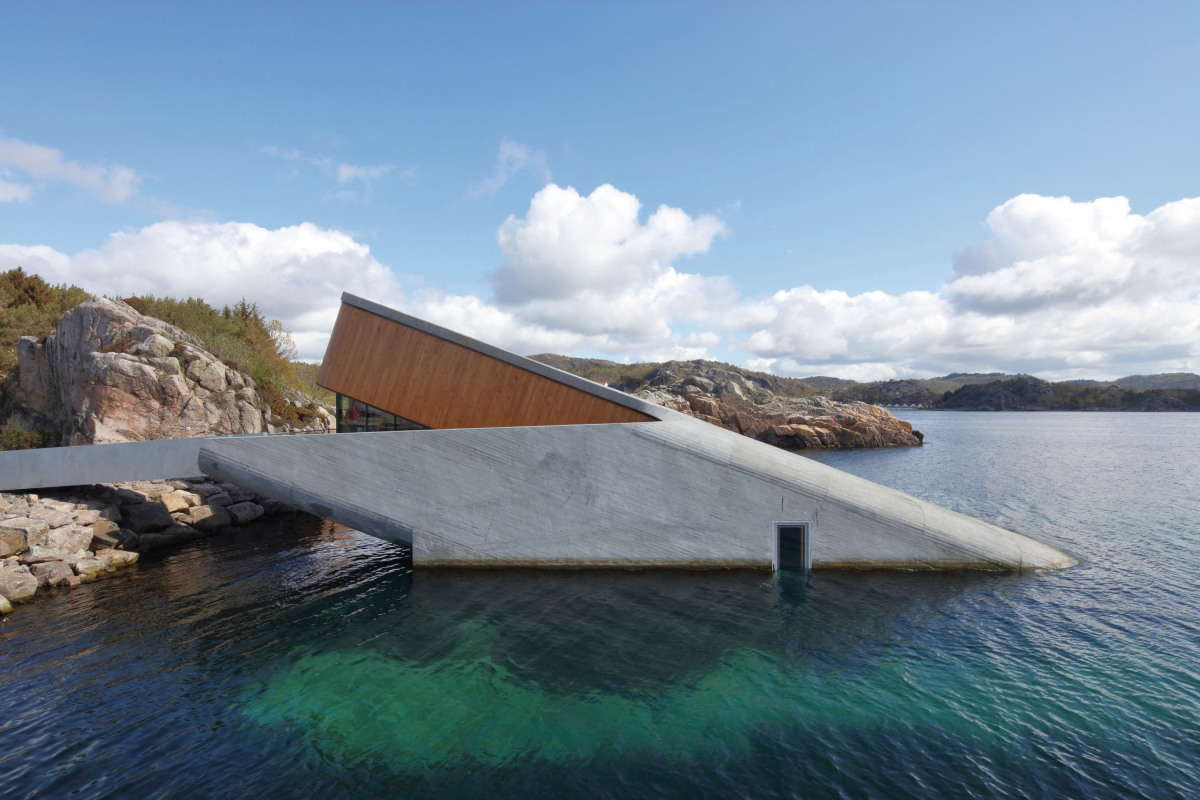 On diving station – underwater restaurant »under«, Lindesnes - Concrete ...