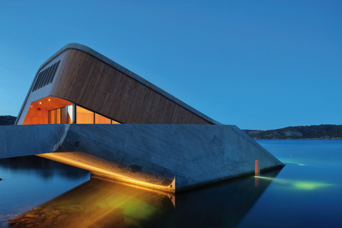 On diving station – underwater restaurant »under«, Lindesnes - Concrete ...