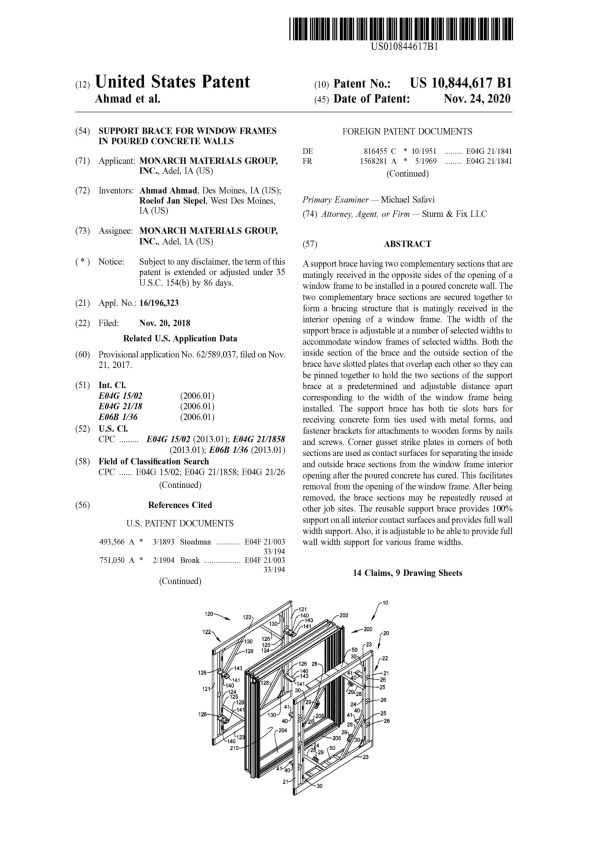 Support brace for window frames in poured concrete walls - Concrete ...